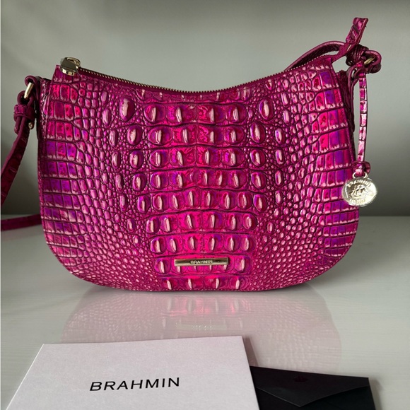 Brahmin | Bags | Brahmin Genuine Leather Pink Crocembossed Womens ...